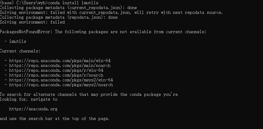 PackagesNotFoundError: The following packages are not available from current channels:_import ...