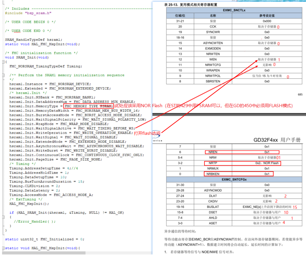 FMC/FSMC/EXMC总线NORFlash/PSRAM接口（异步-复用-不突发/同步-复用-突发）_psram连接至qspi 和exmc ...