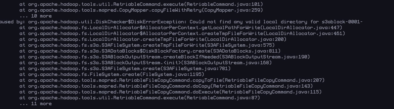 hadoop distcp 报错: Could not find any valid local directory for s3ablock-xxxx_hadoop distcp could ...
