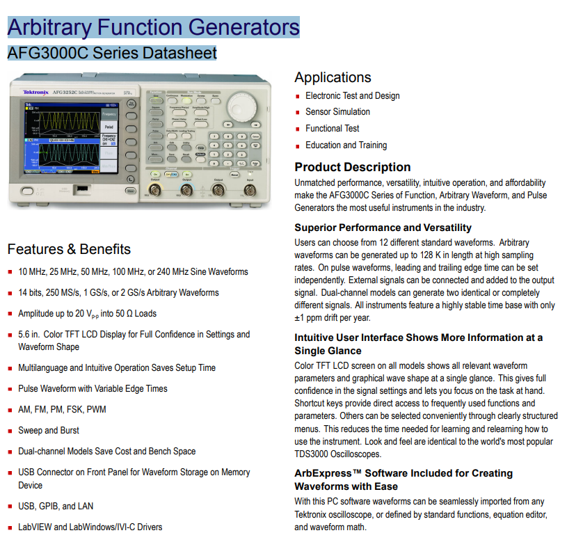 泰克Tektronix-AFG3252C-任意波形/函数发生器-使用学习_afg3252c用户手册-CSDN博客
