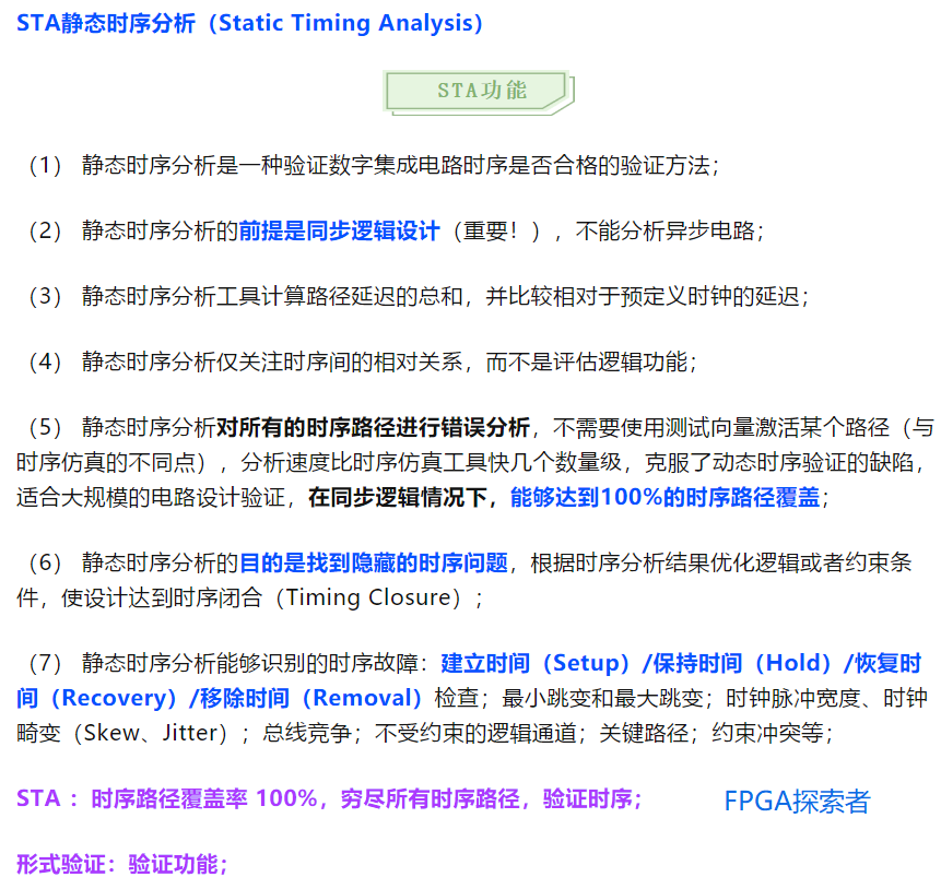 什么是STA静态时序分析，有什么作用？【FPGA/数字IC笔试面试】【2022届校招笔试】【形式验证】【DFT】【时序路径】【时序检查系统函数】_sta对比dft-CSDN博客