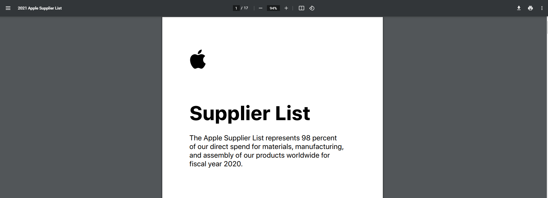 如何下载最新的苹果2021年供应商名单？