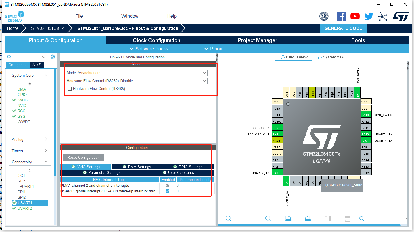 STM32L051双串口DMA方式不定长收发_stm32l051c8t6 串口 代码-CSDN博客