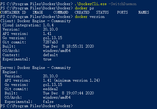 Win10 docker 命令报错_windows switchdaemon 失败-CSDN博客