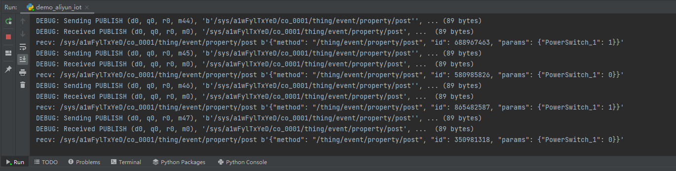 Python模拟智能开关设备MQTT接入阿里云物联网平台 - PyCharm paho.mqtt_aliyun python mqtt 开关-CSDN博客