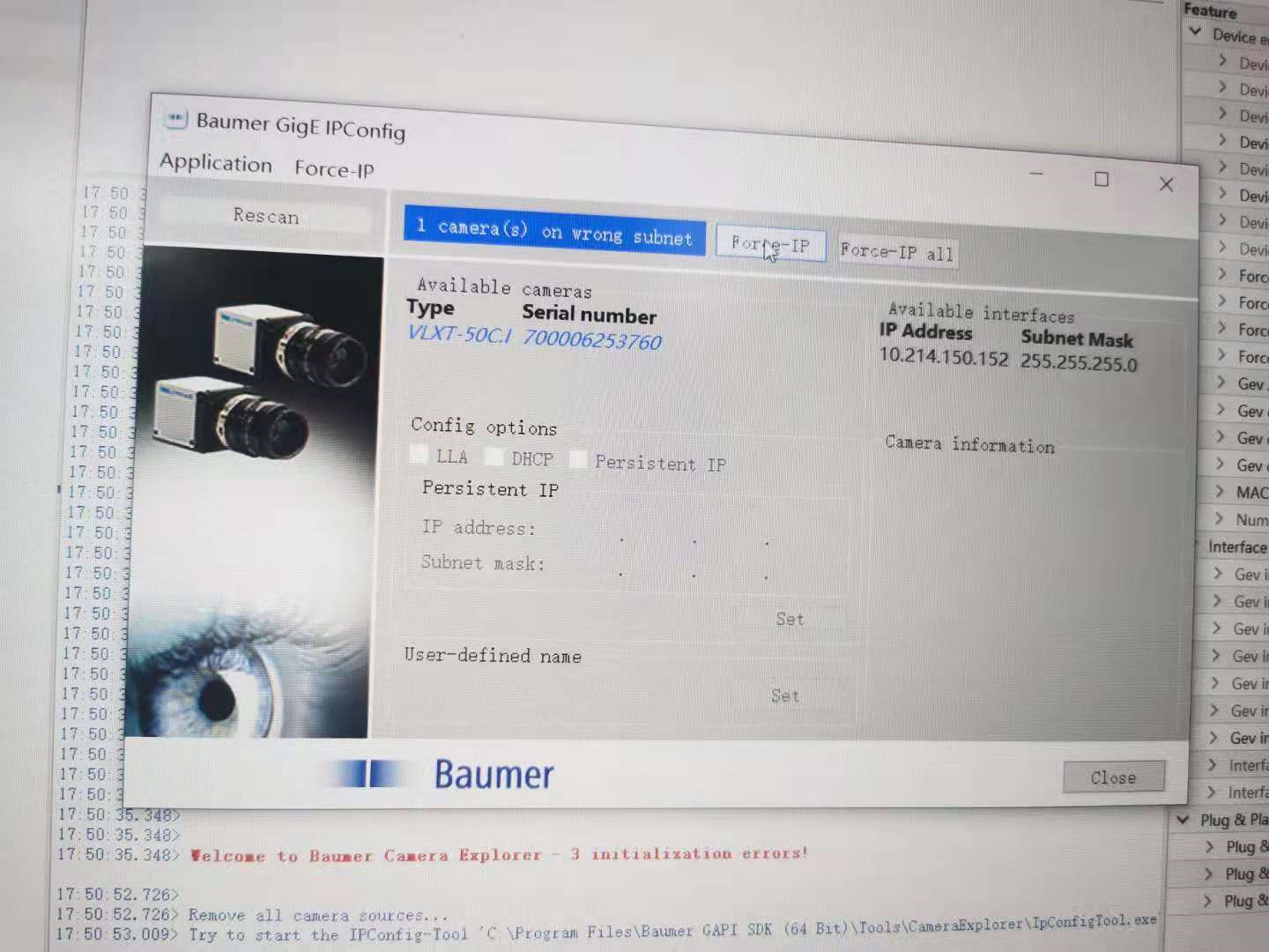 用Baumer相机无法Baumer Camera Explorer中相机无法连接_baumer 搜索不到相机-CSDN博客