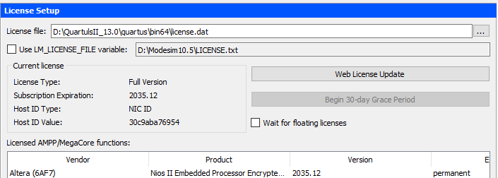 【FPGA】QuartusII13.0全编译Error (119013): Current license file does not support the EP4CE10F17C8 ...