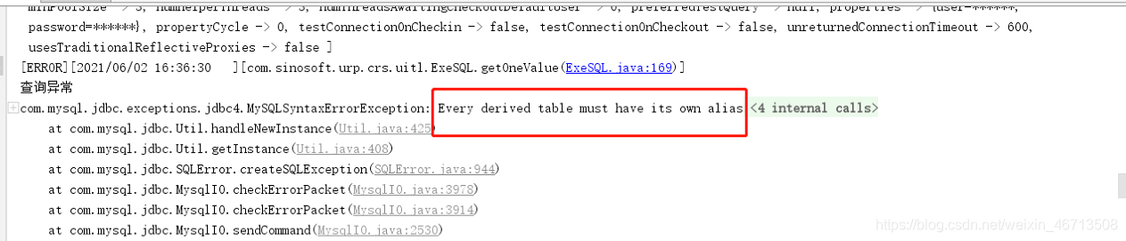 Mysql语法错误every Derived Table Must Have Its Own Alias Csdn博客