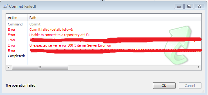 通过SVN提交文档或更新版本时发生 Unexpected server error 500 ‘Internal Server Error‘ on 错误_svn unexpected ...