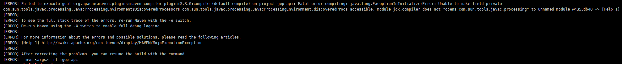 accessible: module jdk.compiler does not “opens com.sun.tools.javac.processing“ to unnamed ...