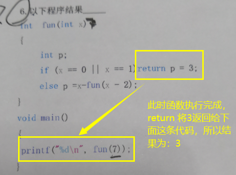 int fun(int x){int p；if(x == 0 || x==1) return p=3；else p = x-fun(x-2)；}void main(){printf(“%d\n ...