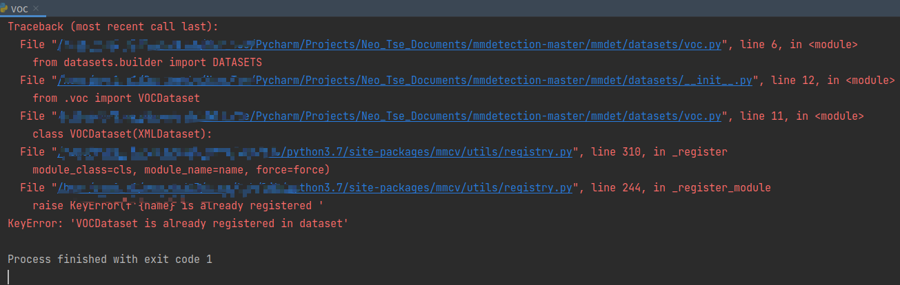 mmdetection 运行voc.py时报错KeyError: ‘NumClassCheckHook is already registered in hook‘_keyerror ...