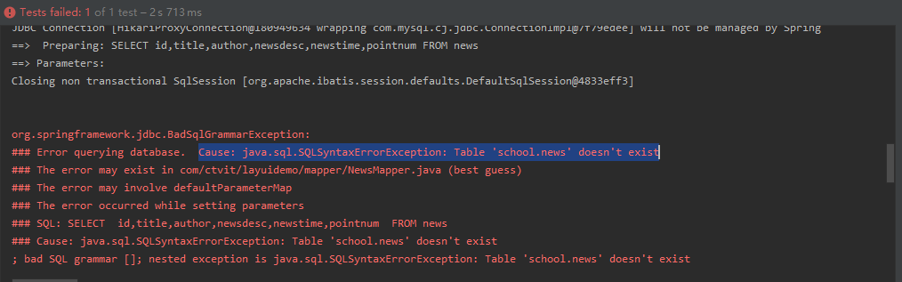 Cause: java.sql.SQLSyntaxErrorException: Table ‘xxx数据库.xxx表‘ doesn‘t exist_java.sql.sqlexception ...