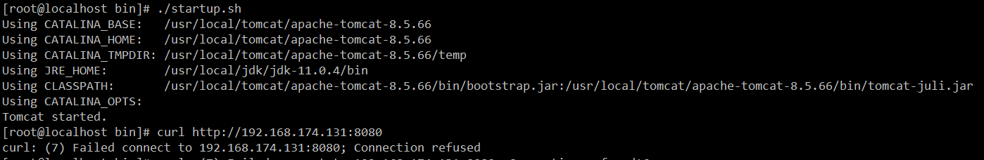 CentOS7&Tomcat错误：curl: (7) Failed connect to 192.168.174.131:8080； Connection refused_curl: (7 ...