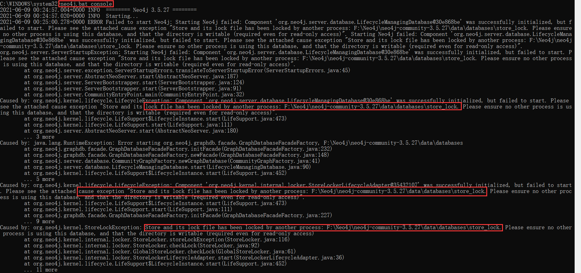 Neo4j网页启动不了的问题：store And Its Lock File Has Been Locked By Another Processneo4jorgneo4jkernel 
