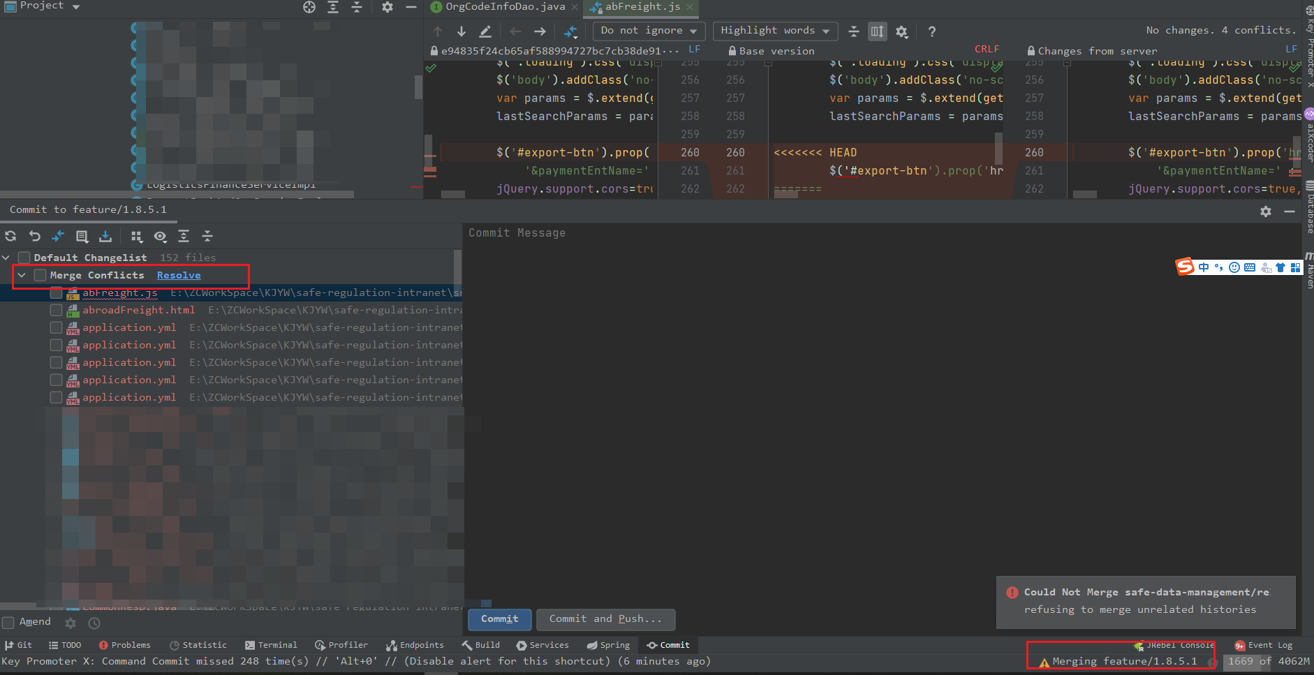 IDEA中merge分支时提示refusing to merged unrelated histories_idea refusing to ...