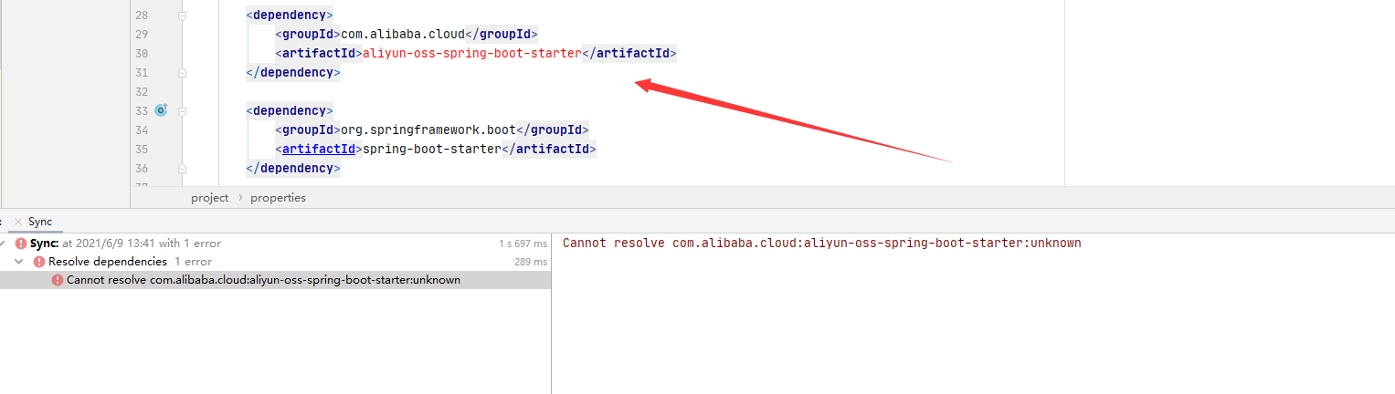 完美解决导入aliyun-oss-spring-boot-starter导入依赖报错_unresolved dependency: 'com.alibaba.cloud:aliyun-o-CSDN博客