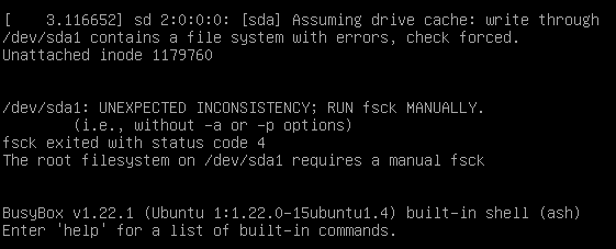 Linux - Assuming drive cache:write througu /dev/sda1 contains a file system with errors,check ...