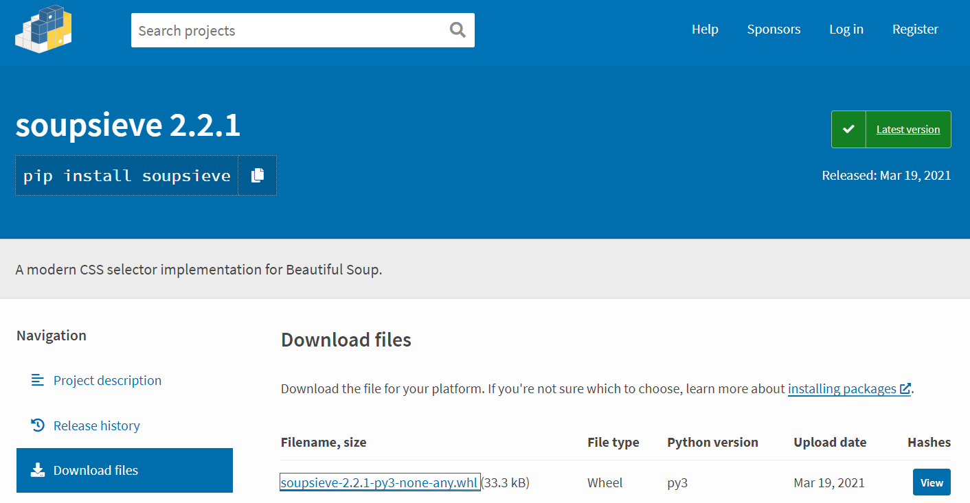 安装python包 beautifulsoup4 报错的终极解决方案，whl解析。_beautifulsoup安装失败-CSDN博客