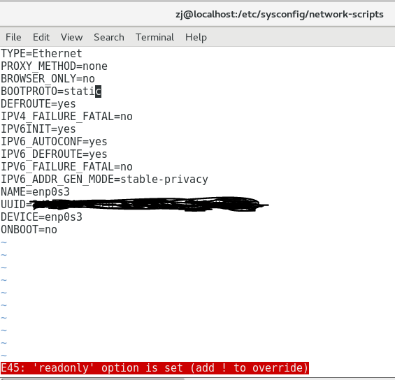 修改网卡配置文件发现错误：E45：‘readonly’ option is set (add ! to override)_linux显示e45 randonly is-CSDN博客