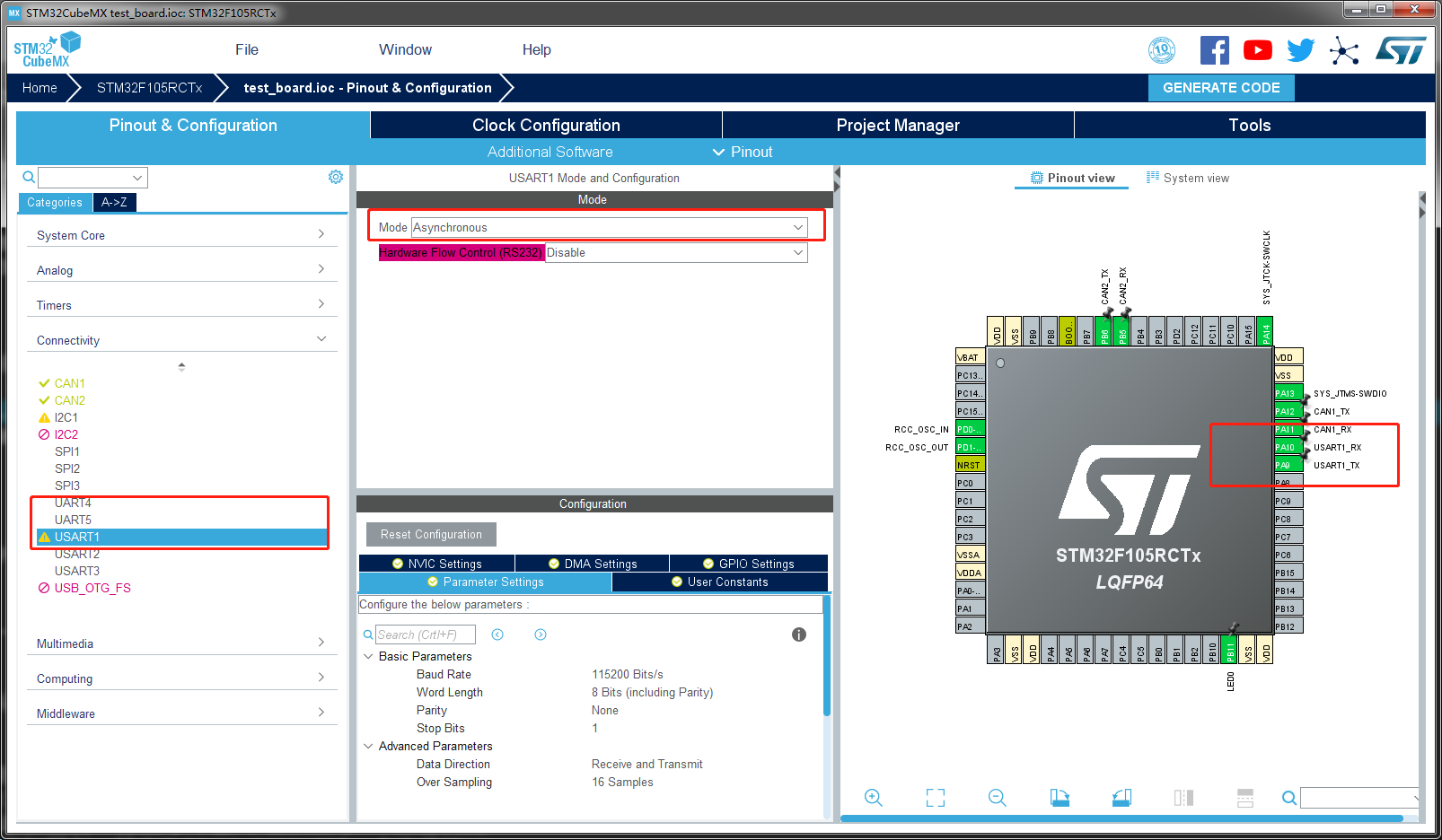 STM32F105RCT6使用CubeMX初始化工程——1：初始化串口通信_stm32f105rct6原理图-CSDN博客