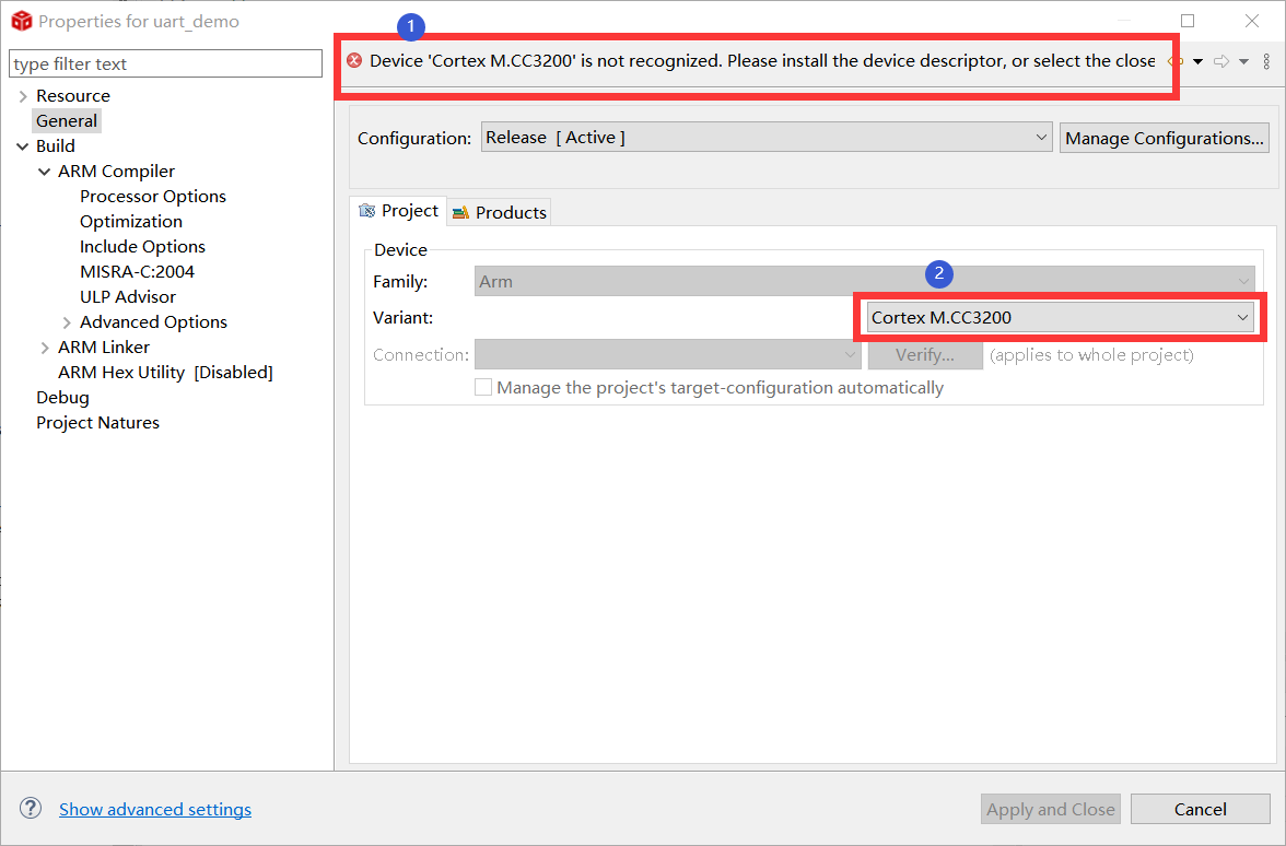 导入TI cc3200-sdk 的工程出错：Description Resource Path Location Type --float_support=fpalib is depreca的 ...