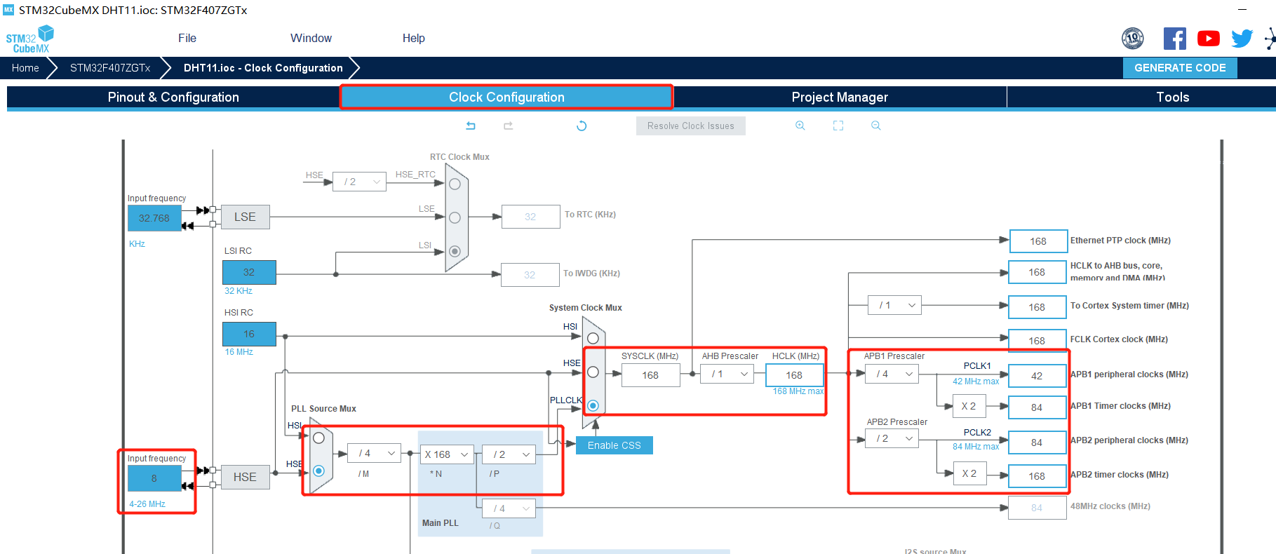 STM32F407ZGT6 + STM32CubeMX HAL库 + DHT11检测温湿度_stm32cubemx使用hal库测温湿度并通过阿里云上传至微信小程序-CSDN博客