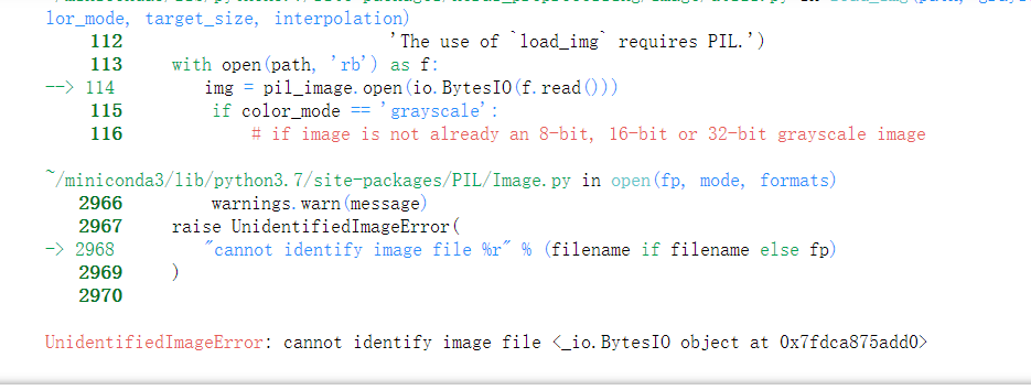 模型训练出现UnidentifiedImageError: cannot identify image file ＜io.BytesIO ...