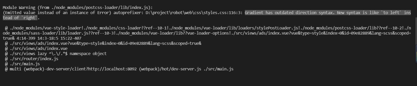vue编译报错Gradient has outdated direction syntax. New syntax is like `to left` instead of `right ...