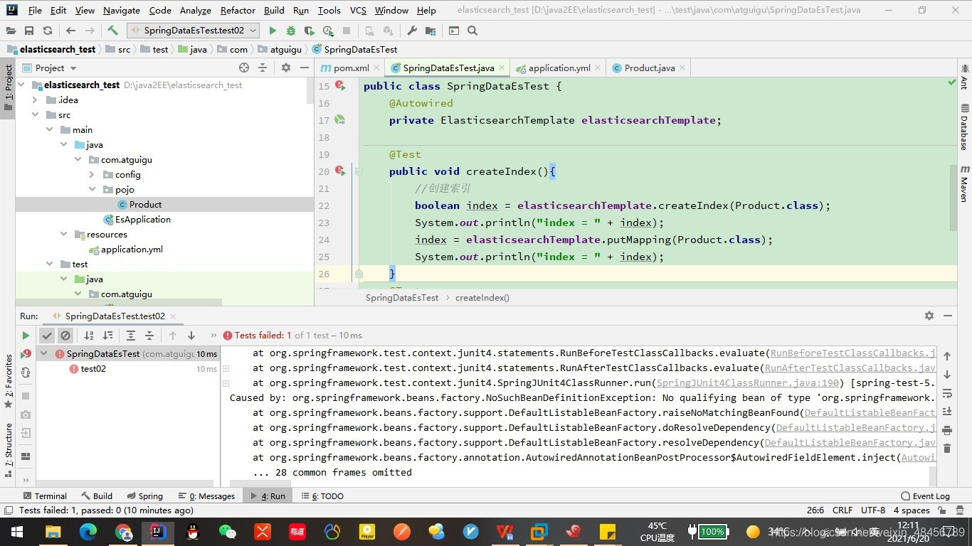 测试spring Data Elasticsearch时出现的错误no Qualifying Bean Of Type Orgspringframeworkda Csdn博客