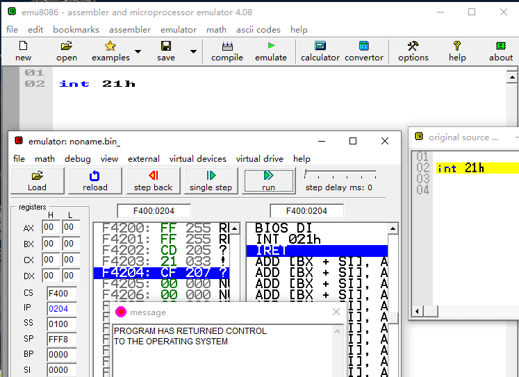 使用emu8086学习汇编 int 21h 指令_emu8086中bios di-CSDN博客