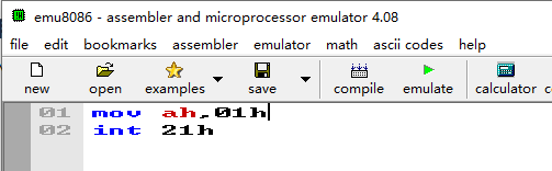 使用emu8086学习汇编 int 21h 指令_emu8086中bios di-CSDN博客
