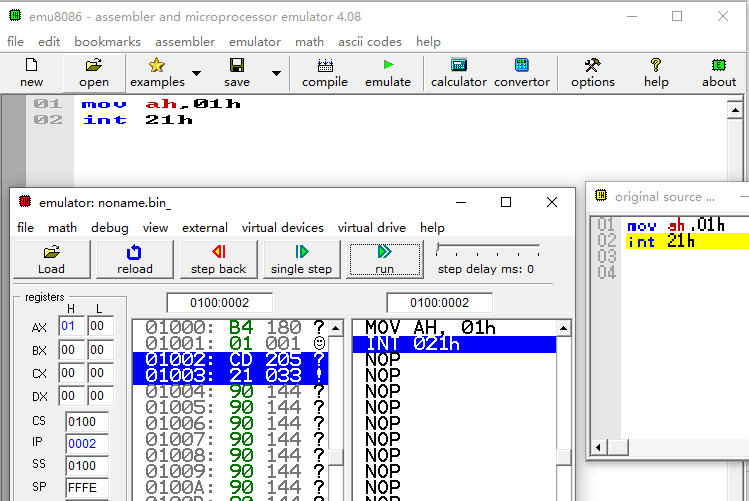 使用emu8086学习汇编 int 21h 指令_emu8086中bios di-CSDN博客