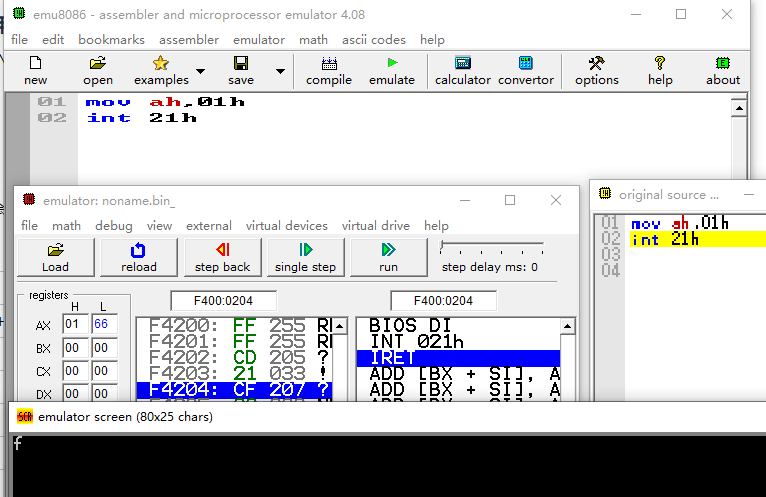使用emu8086学习汇编 int 21h 指令_emu8086中bios di-CSDN博客