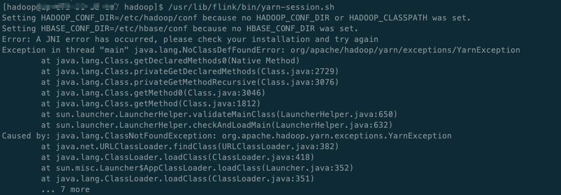 flink遇到NoClassDefFoundError: org/apache/hadoop/yarn/exceptions/YarnException错误 ...