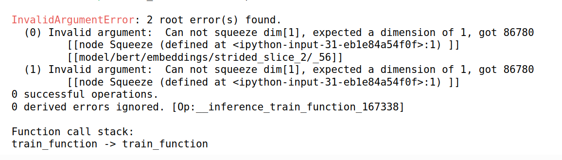 InvalidArgumentError: 2 root error(s) found. (0) Invalid argument: Can not squeeze dim[1 ...