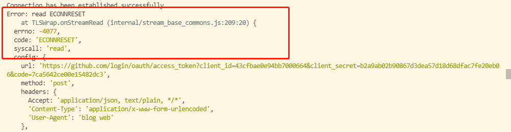 read ECONNRESET at TLSWrap.onStreamRead (internal/stream_base_commons.js:209:20) { errno: -4077 ...