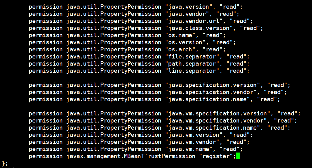 java.security.AcessControlException: access denied (“javax.management.MBeanirustPermission ...