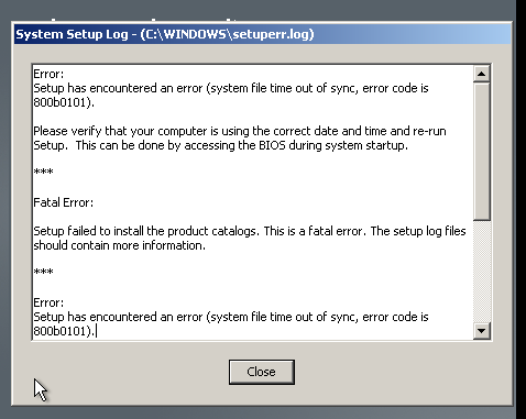 完美解决Setup has encountered an error(system file time out of sync,error ...
