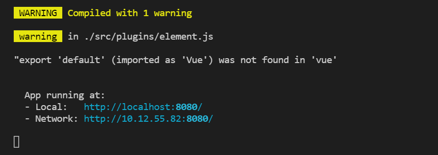 vuecli4关于Warning in ./src/plugins/element.js “export ‘default’ (imported as ‘Vue’) was not found ...