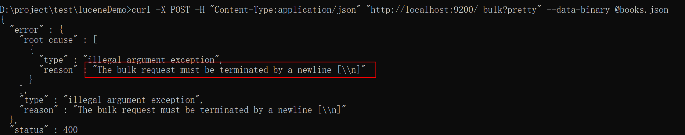 The bulk request must be terminated by a newline [\\n]-CSDN博客