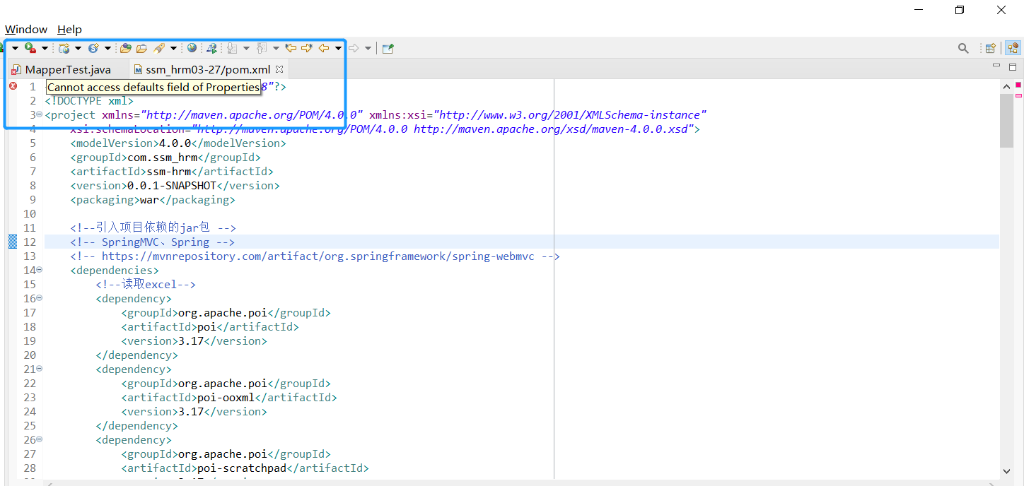 Maven使用第一行红叉报错_maven cannot access defaults field of properties-CSDN博客