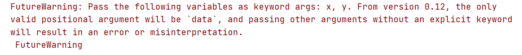 解决警告：FutureWarning: Pass the following variables as keyword args: x, y. From version 0.12(图文并茂详细 ...