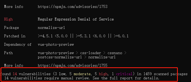 npm install报错 run `npm audit fix` to fix them, or `npm audit` for details_run `npm audit` for ...