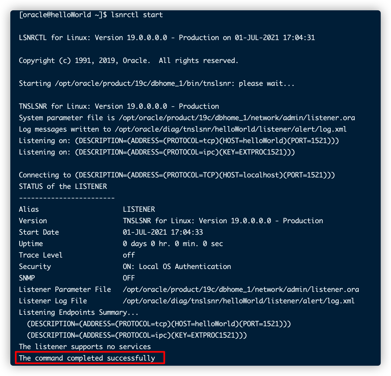 oracle 19c 执行startup命令时报错 ORA-01078: failure in processing system parameters,LRM-00109: could ...