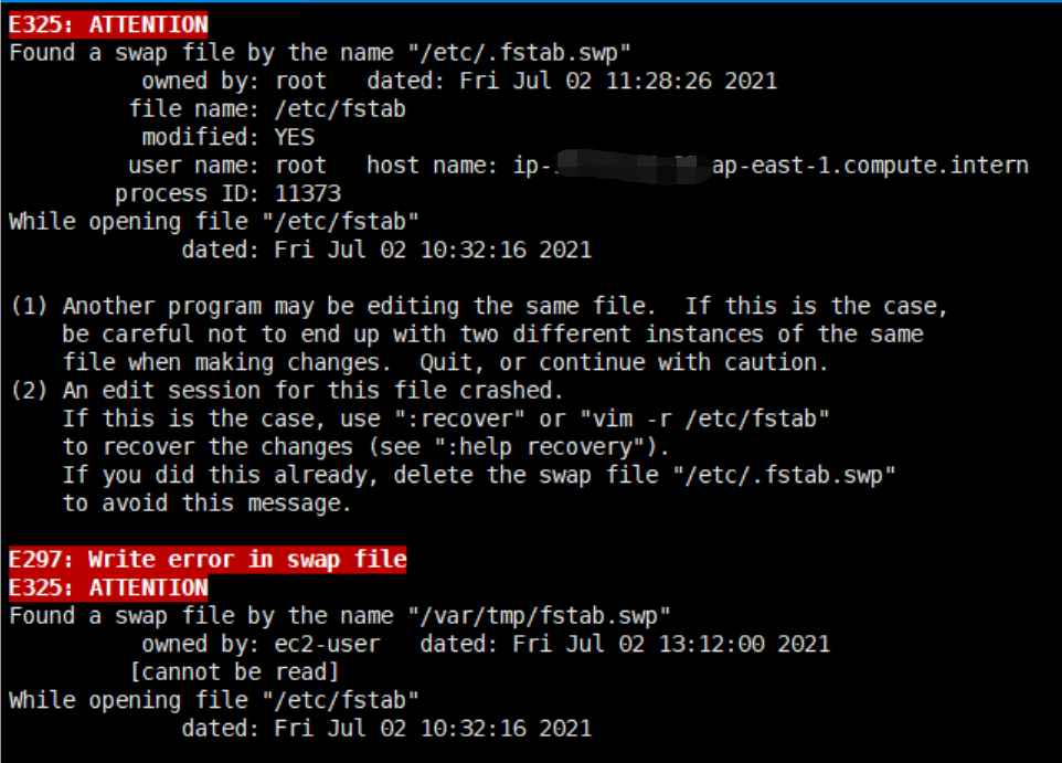 vi编辑文件Found a swap file by the name “/etc/.fstab.swp“_删除.fstab.swp-CSDN博客