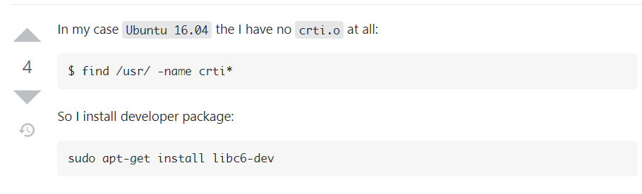 【已解决】/usr/bin/ld: cannot find crti.o: No such file or directory 和 /usr/bin/ld: cannot find -lc ...