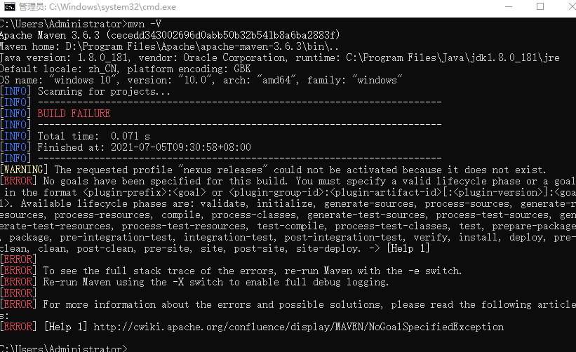 Run maven build error No goals have been specified for this build ...