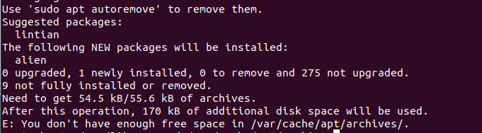 ubuntu:E: You don‘t have enough free space in /var/cache/apt/archives/.解决方法 - 代码先锋网