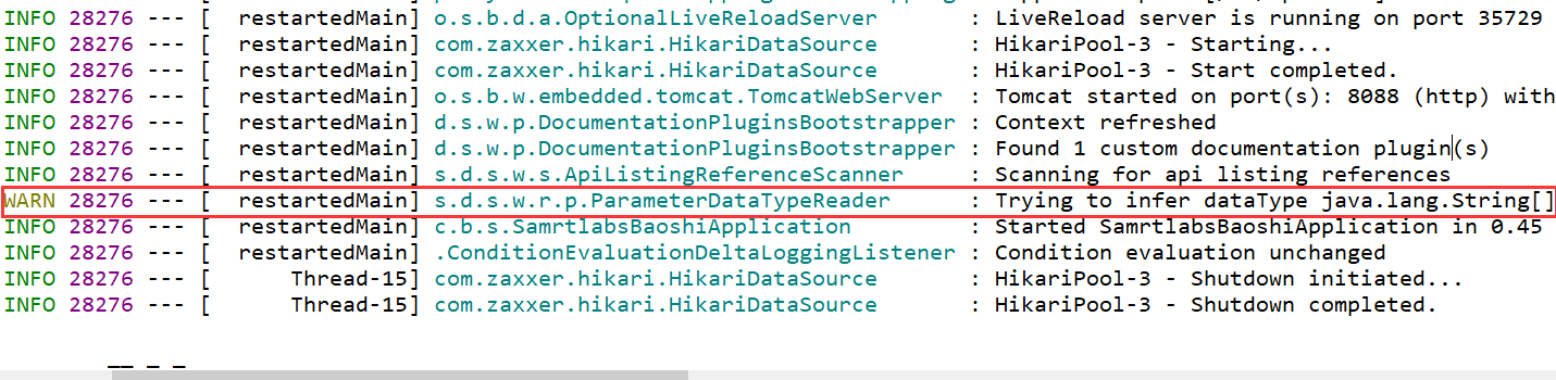 WARN | s.d.s.w.r.p.ParameterDataTypeReader Trying to infer dataType java.lang.String[] springMVC ...